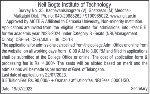 Admission Procedure – Neil Gogte Institute of Technology