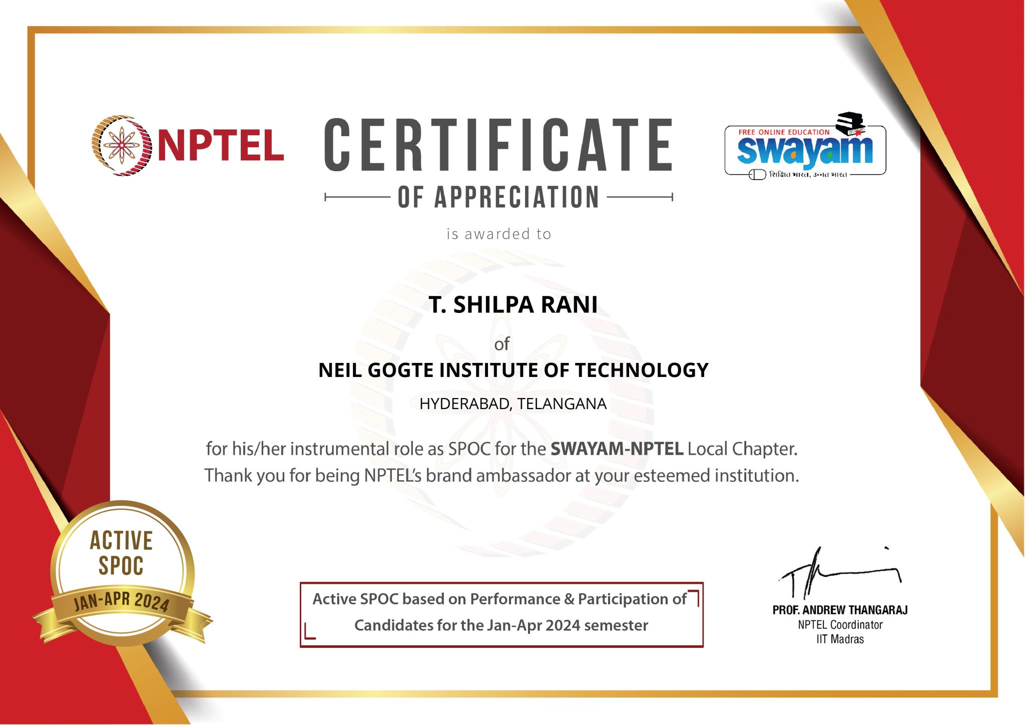 NPTEL – Neil Gogte Institute of Technology
