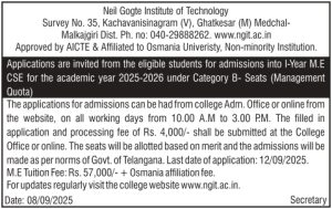 Admission Procedure – Neil Gogte Institute of Technology